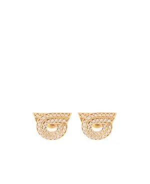 FERRAGAMO Gancini Stud Earrings With Pave Detailing - Yellow