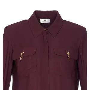 Elisabetta Franchi Georgette Blouse With Lapel Collar And Button Closure - Red