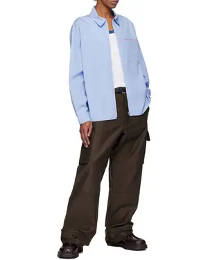 Marni Logo-printed Long-sleeved Zipped Shirt - Blue