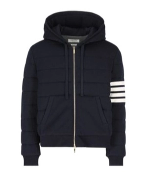 Thom Browne Striped Hooded Jacket With Logo Detail - Blue
