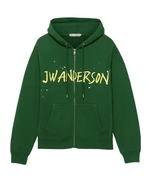 J.W.ANDERSON Jw Anderson Logo Printed Zip-up Hoodie - Green