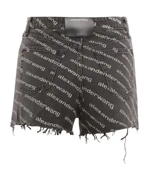 Alexander Wang Logo Print Denim Shorts - Black