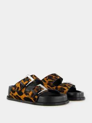 Paris Texas Leopard Print Flat Sandals With Buckle Closure