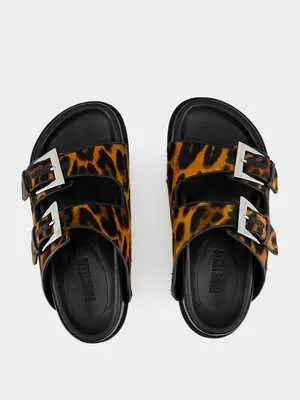 Paris Texas Leopard Print Flat Sandals With Buckle Closure