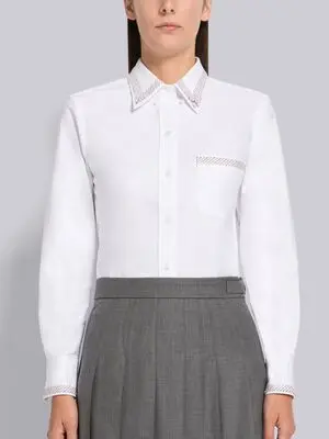 Thom Browne Striped Trim Oxford Shirt - White