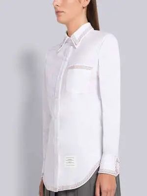Thom Browne Striped Trim Oxford Shirt - White