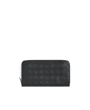 Bottega Veneta Intrecciato Woven Zipper Purse - Black