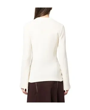 Chloé Ribbed Knit Flare Sleeve Top With Lace Detail
