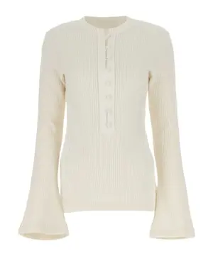 Chloé Ribbed Knit Flare Sleeve Top With Lace Detail