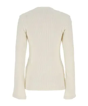 Chloé Ribbed Knit Flare Sleeve Top With Lace Detail