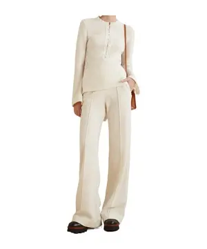 Chloé Ribbed Knit Flare Sleeve Top With Lace Detail