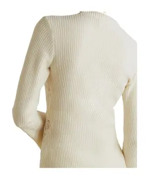 Chloé Ribbed Knit Flare Sleeve Top With Lace Detail