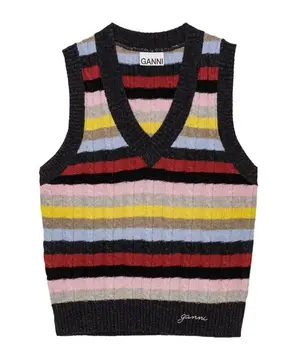 GANNI Striped V-neck Knitted Vest - Multicolour