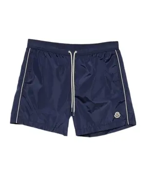 Moncler Drawstring Swim Trunks With Logo Patch - Blue Coral