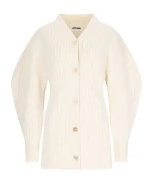 JIL SANDER V-neck Knitted Cardigan With Lantern Sleeves - Cream