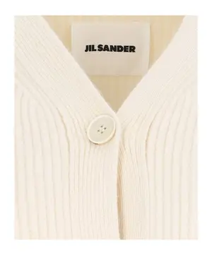 JIL SANDER V-neck Knitted Cardigan With Lantern Sleeves - Cream