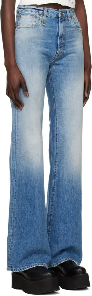R13 Jane High-waisted Wide-leg Jeans With Faded Wash And Whiskering