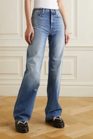 R13 Jane High-waisted Wide-leg Jeans With Faded Wash And Whiskering