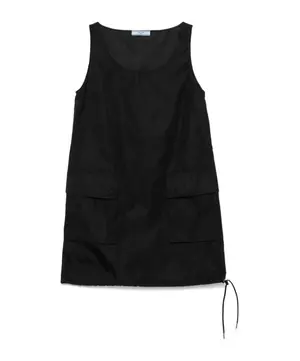 Prada Logo Plaque Sleeveless Mini Dress - Black