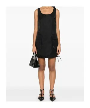 Prada Logo Plaque Sleeveless Mini Dress