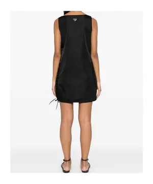 Prada Logo Plaque Sleeveless Mini Dress