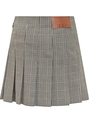 MSGM Plaid Pleated Mini Skirt With Logo Patch - Gray