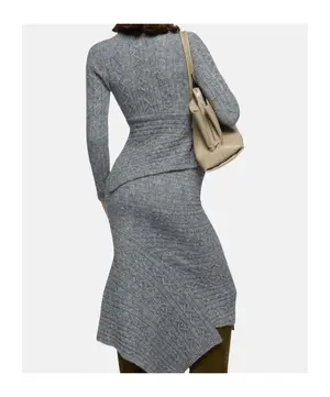 Attico Brown Cable Knit Wool Blend Sweater - Mixed Gray