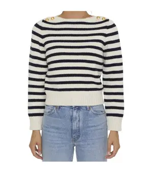 Celine Boat Neck Marinière Sweater In Cashmere - Cream/navy