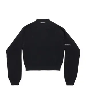 Balenciaga Logo Patch Cropped Sweater - Black