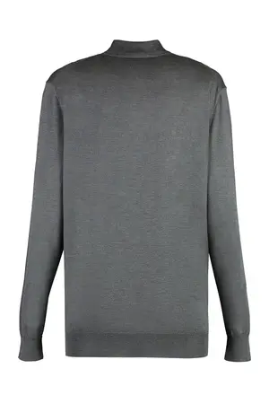 Prada Logo Embroidered Long-sleeve Polo Shirt - Slate Grey