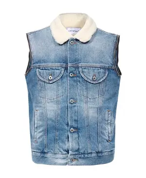 Off-White Shearling Collar Denim Gilet