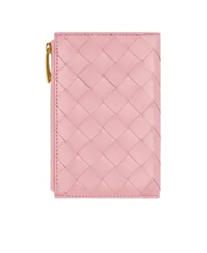 Bottega Veneta Medium Intrecciato Bi-fold Zip Wallet - Pink
