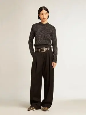 GOLDEN GOOSE Merino Wool Sweater With All-over Crystal Embellishments - Black