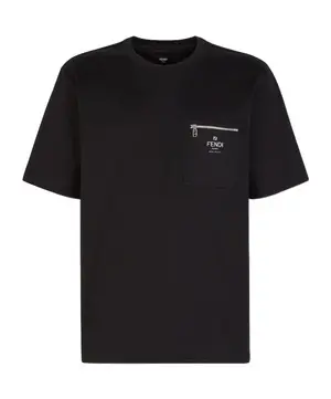 Fendi Logo Printed Crewneck T-shirt - Black