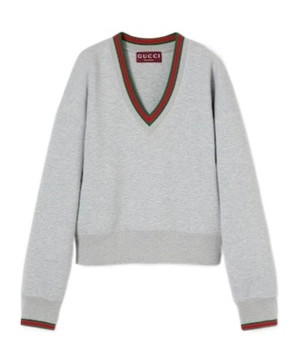 Gucci V-neck Sweatshirt With Ribbed Trim - Light Grey