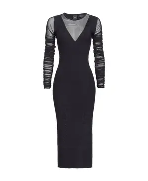 Pinko Panelled Ribbed-knit Midi Dress With Sheer Sleeves