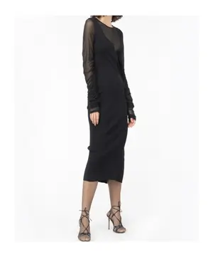 Pinko Panelled Ribbed-knit Midi Dress With Sheer Sleeves