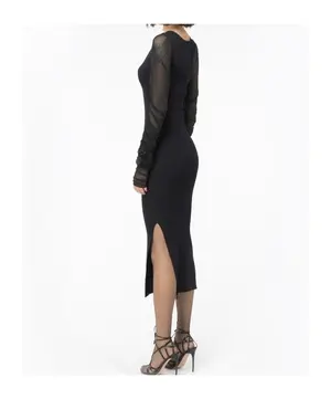 Pinko Panelled Ribbed-knit Midi Dress With Sheer Sleeves