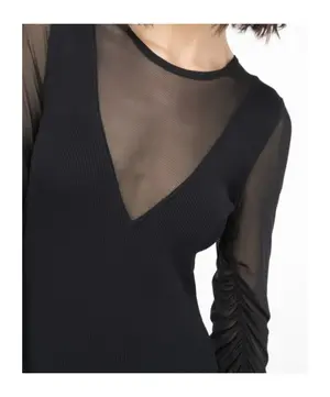Pinko Panelled Ribbed-knit Midi Dress With Sheer Sleeves