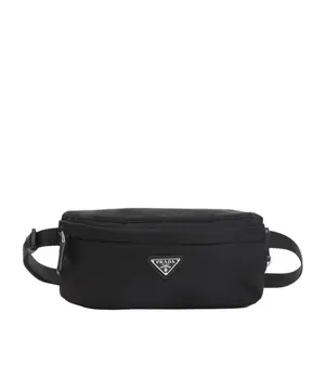 Prada Logo Plaque Zipped Belt Bag - Black