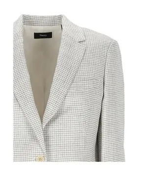 Theory Houndstooth Pattern Single Breasted Blazer - Grey