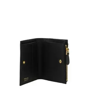 Prada Logo Plaque Small Wallet - Black
