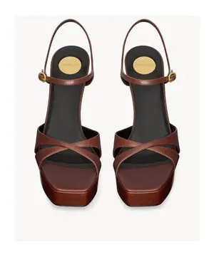 Saint Laurent Debbie Platform Sandals In Smooth Leather - Brown