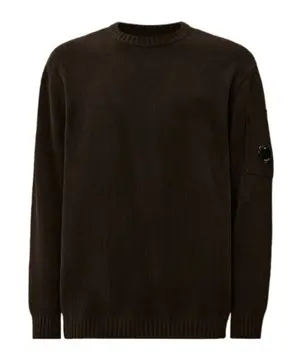 C.P. COMPANY Chenille Crew Neck Knitwear With Lens Detail - Black