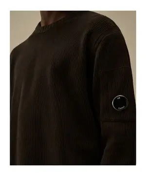 C.P. COMPANY Chenille Crew Neck Knitwear With Lens Detail - Black