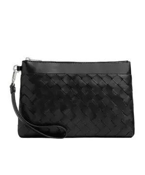 Bottega Veneta Intrecciato Zipped Clutch Bag - Black