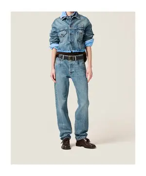 Miu Miu Logo-embroidered Straight-leg Jeans - Blue