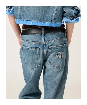 Miu Miu Logo-embroidered Straight-leg Jeans - Blue