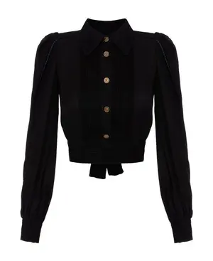 Elisabetta Franchi Puff-sleeved Cropped Blouse - Black
