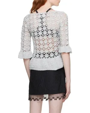 GANNI Crochet Top With Square Neck And Fan-shaped Edge